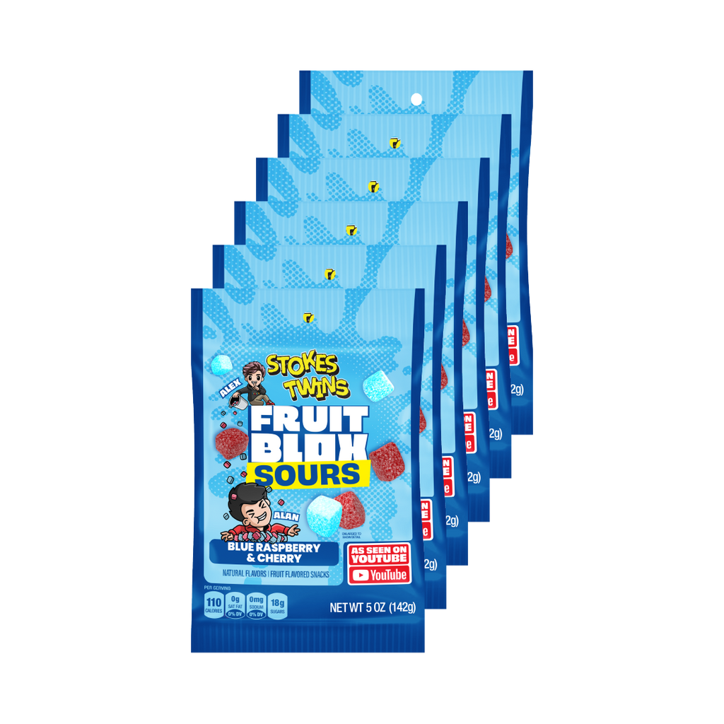 FruitBlox Sours Stokes Twins Blue Raspberry & Cherry Fruit Snacks, 6 x