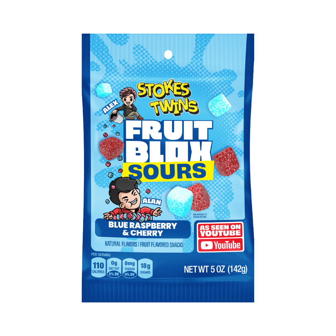 FruitBlox Sours Stokes Twins Blue Raspberry & Cherry Fruit Snacks, 5oz